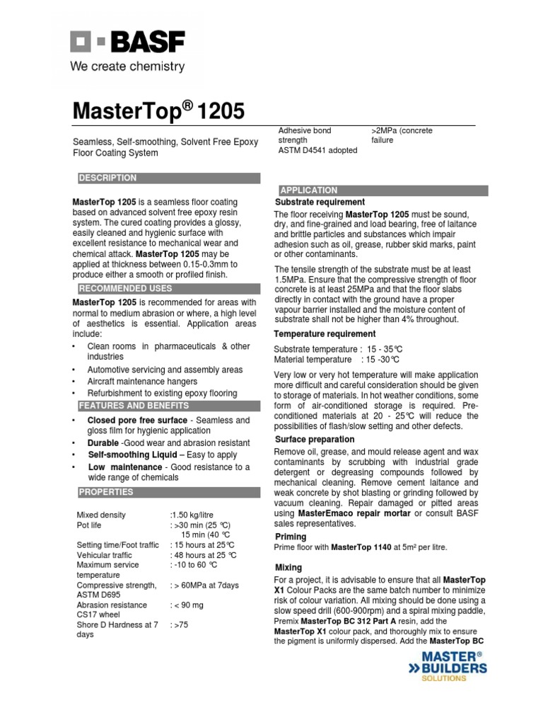 MasterTop 1205 - MYSG - v2. 0219 | PDF | Epoxy | Concrete