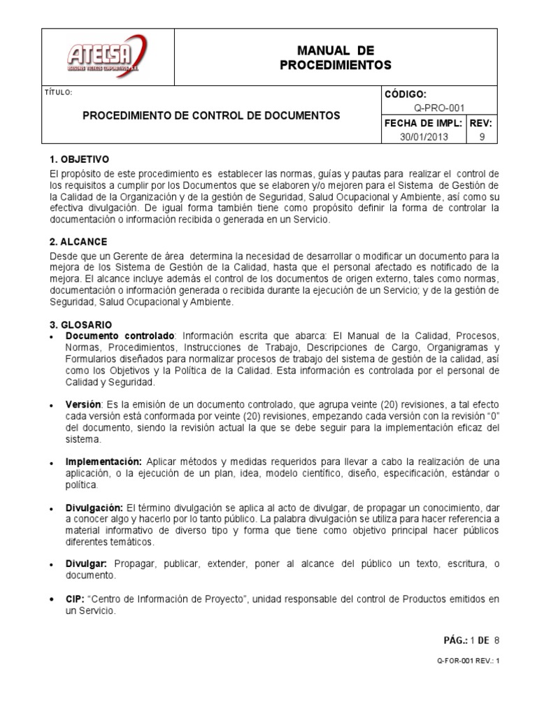 Q-Pro-001 Procedimiento de Control de Documentos | PDF | Sistema de ...