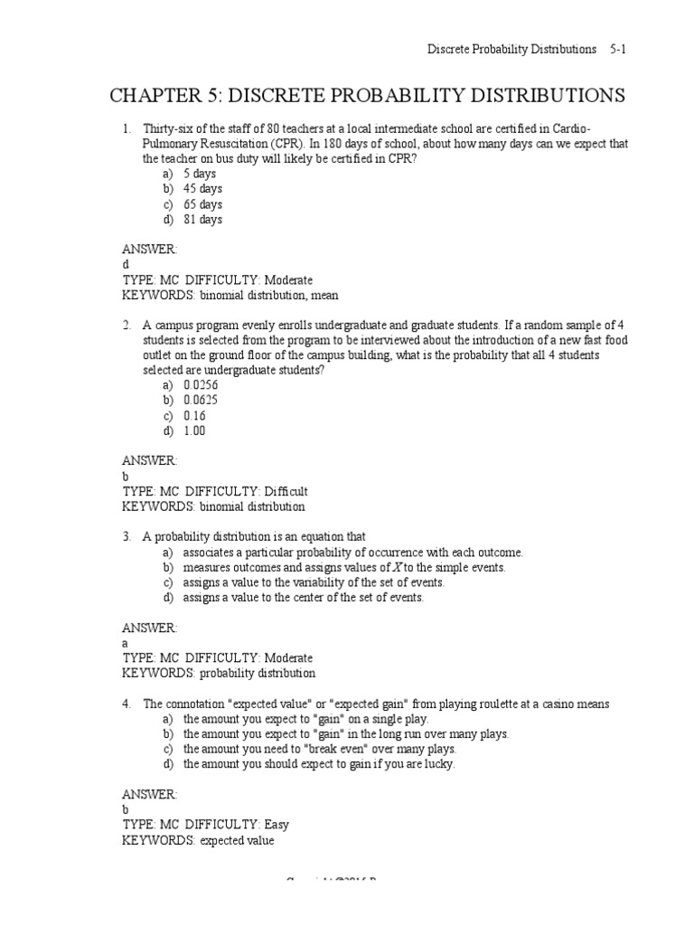 Chapter 5: Discrete Probability Distributions | PDF | Probability ...