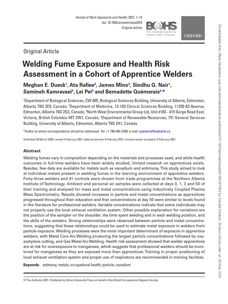 Welding Fume Exposure and Health Risk Assessment in A Cohort of ...