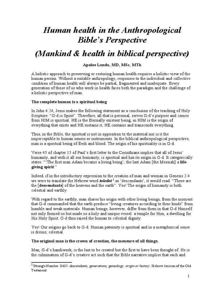 Human Health in Biblical Perspective | PDF | Genesis Creation Narrative ...