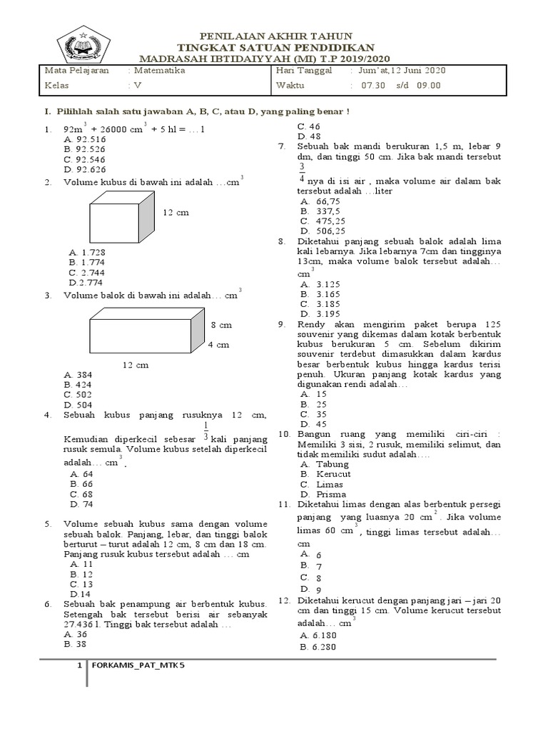Soal Pat Matematika Kelas 5 | PDF