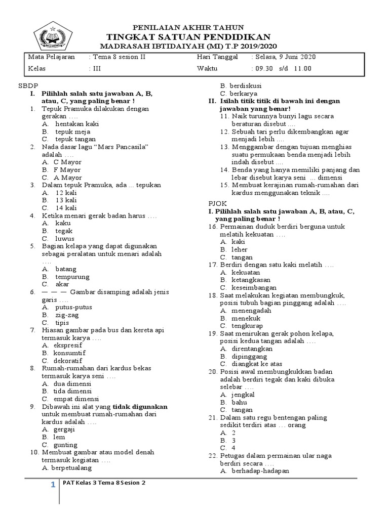 Soal Pat Tema 8 Sesion 2 Kelas 3 | PDF