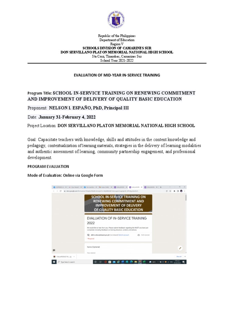 Inset Evaluation Report | Download Free PDF | Teachers | Learning