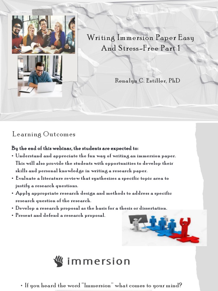 Writing Immersion Paper Easy and Stress-Free Part 1: Renalyn C ...