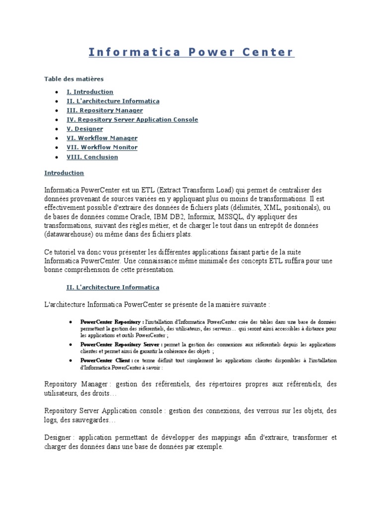 Présentation de La Suite Informatica Power Center | PDF | Application ...