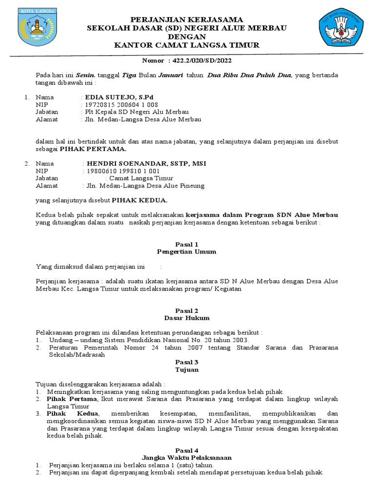 Mou Dengan Kecamatan | PDF