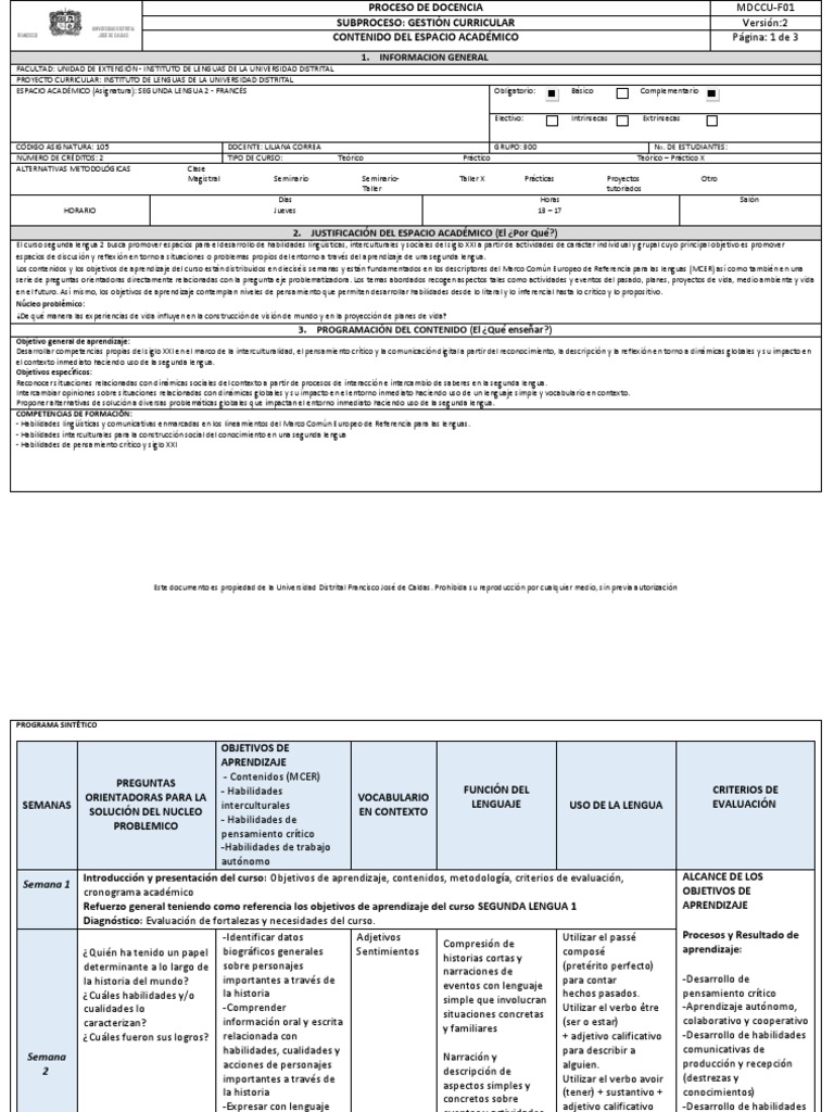 Syllabus Francais Ii | PDF | Segundo lenguaje | Evaluación