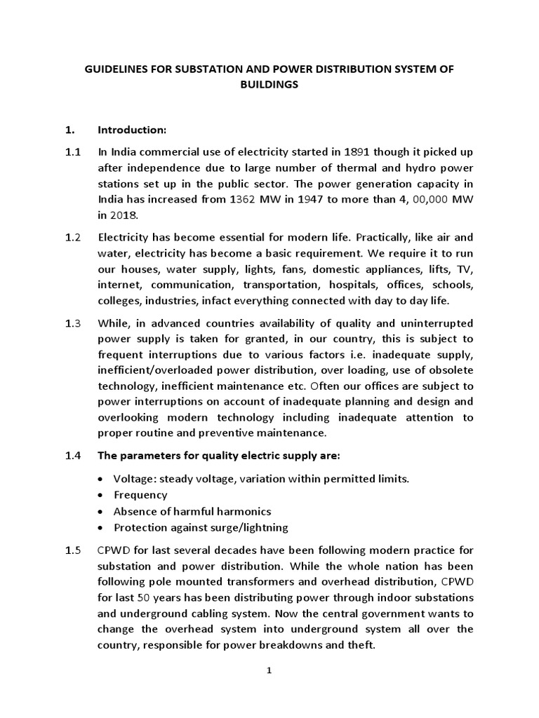 Guidelines For Substation and Power Distribution System of Buildings ...