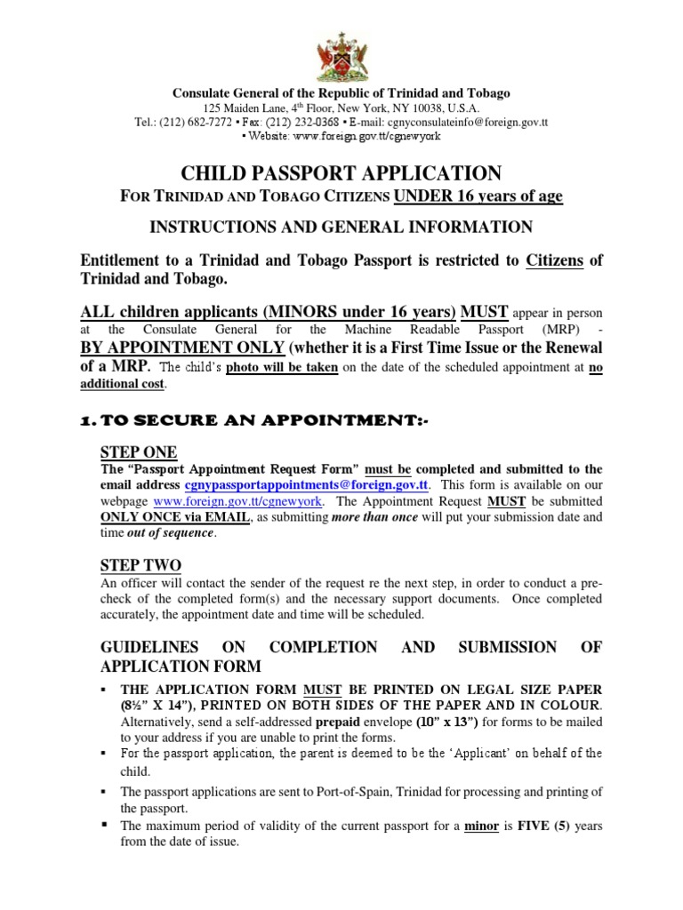 Trinidad & Tobago Child Passport Guide | PDF | Birth Certificate | Passport