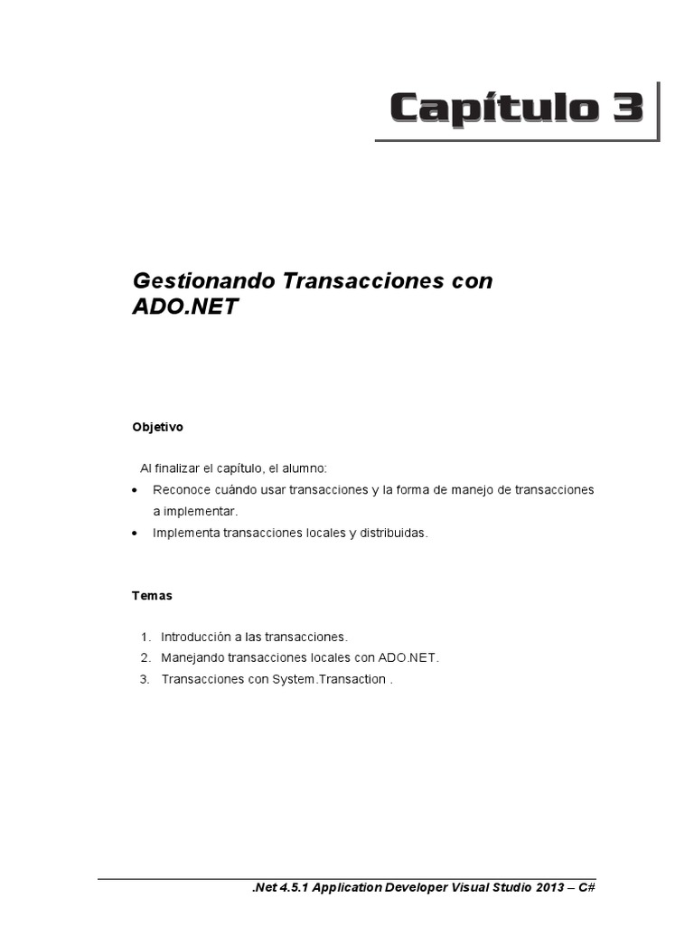 Transacciones ADO.NET en .NET 4.5.1 | PDF | Active X Data Objects | .NET Framework