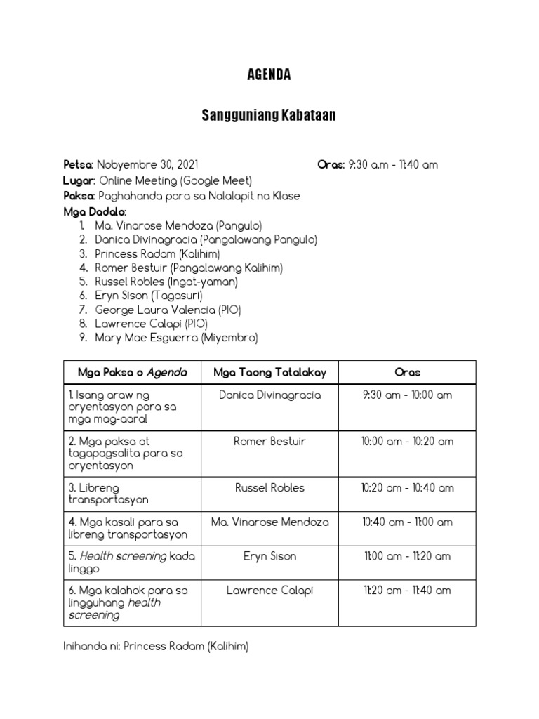 Halimbawa NG Agenda | PDF