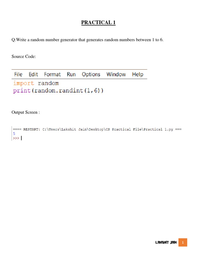 Practical 1: Q:Write A Random Number Generator That Generates Random ...
