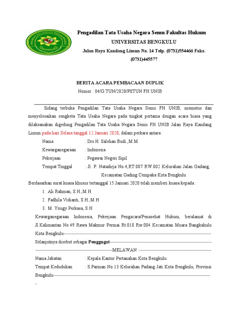 Berita - Acara - Persidangan-Duplik Ptun | PDF