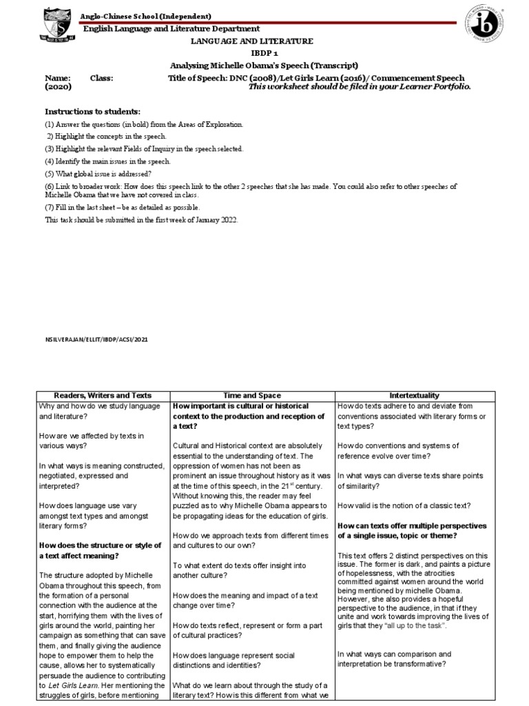 Analyzing Michelle Obama's Education Speech | PDF | Michelle Obama ...
