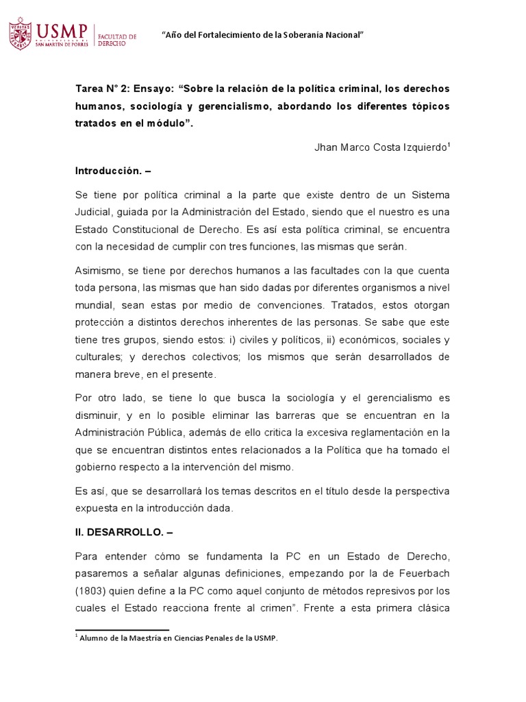 Tarea N02 - Costa Izquierdo - Jhan Marco | PDF | Derecho penal | Estado ...