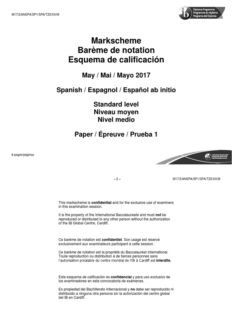 Spanish Ab Initio Paper 1 SL Markscheme Spanish | PDF