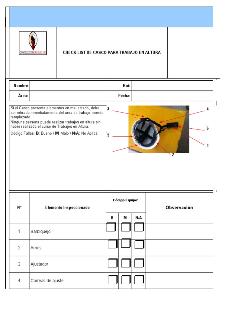 Check List de Casco para Trabajo en Altura | PDF
