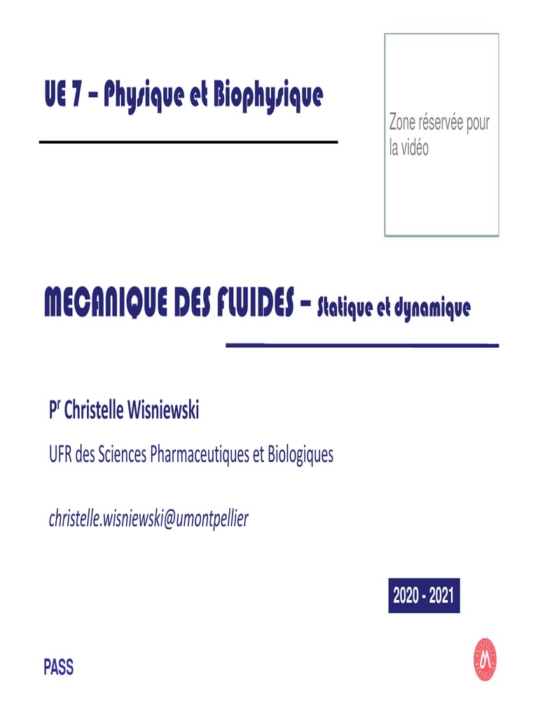 WISNIEWSKI UE7 Statique Et Dynamique Des Fluides | PDF | Écoulement laminaire | Pression