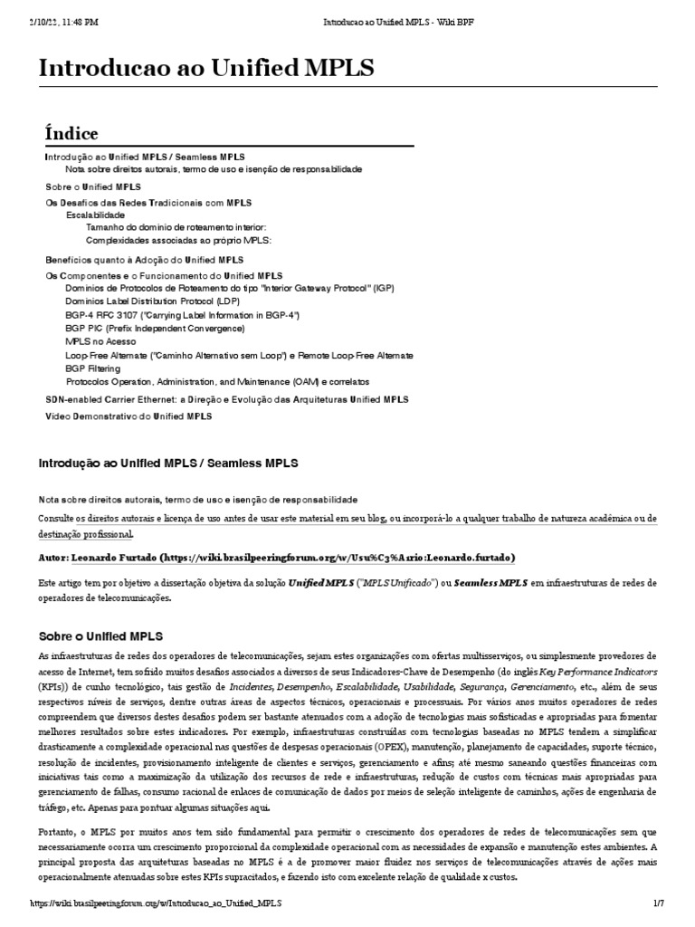 Introducao Ao Unified MPLS - Wiki BPF | PDF | Redes | Comutação de ...