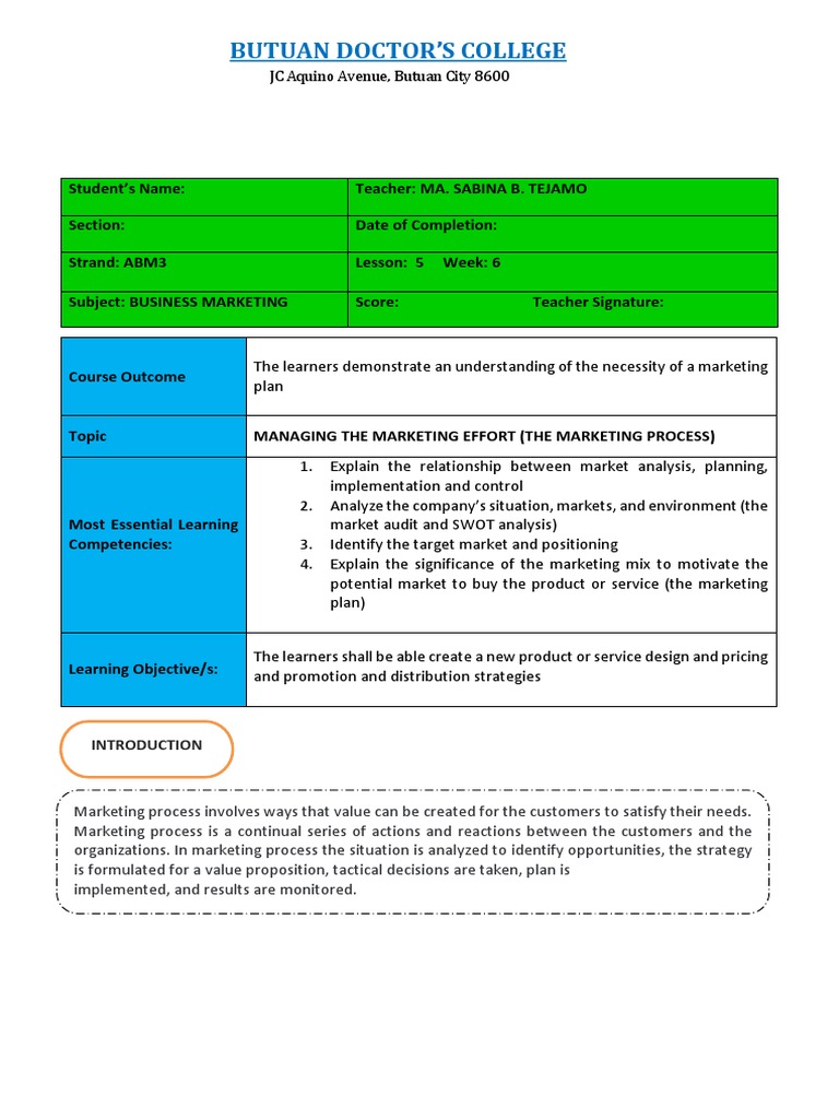 Business Marketing Module 5 - Managing The Marketing Effort (The ...