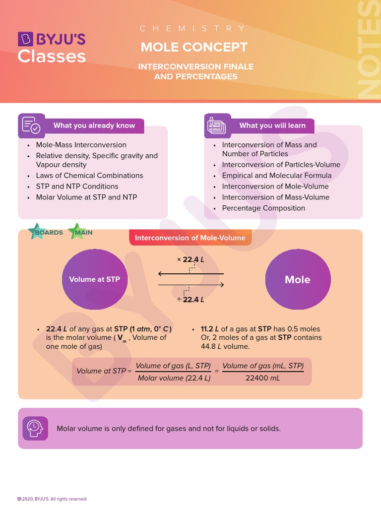 Mole Concept: Interconversion Finale and Percentages | PDF | Mole (Unit) | Molecular Mass