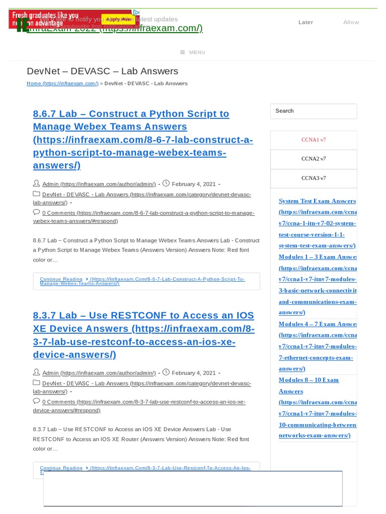 DevNet - DEVASC - Lab Answers Archives - InfraExam 2022 | PDF | Ios | Computer Networking