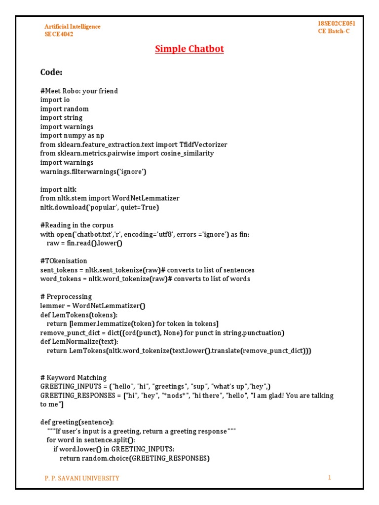 Simple Chatbot: A Basic Keyword Matching Chatbot Using NLTK and Scikit-Learn | PDF | Computer ...