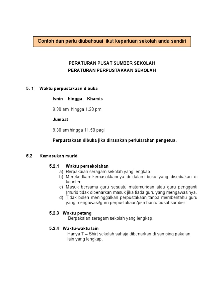 Peraturan Pusat Sumber Sekolah | PDF
