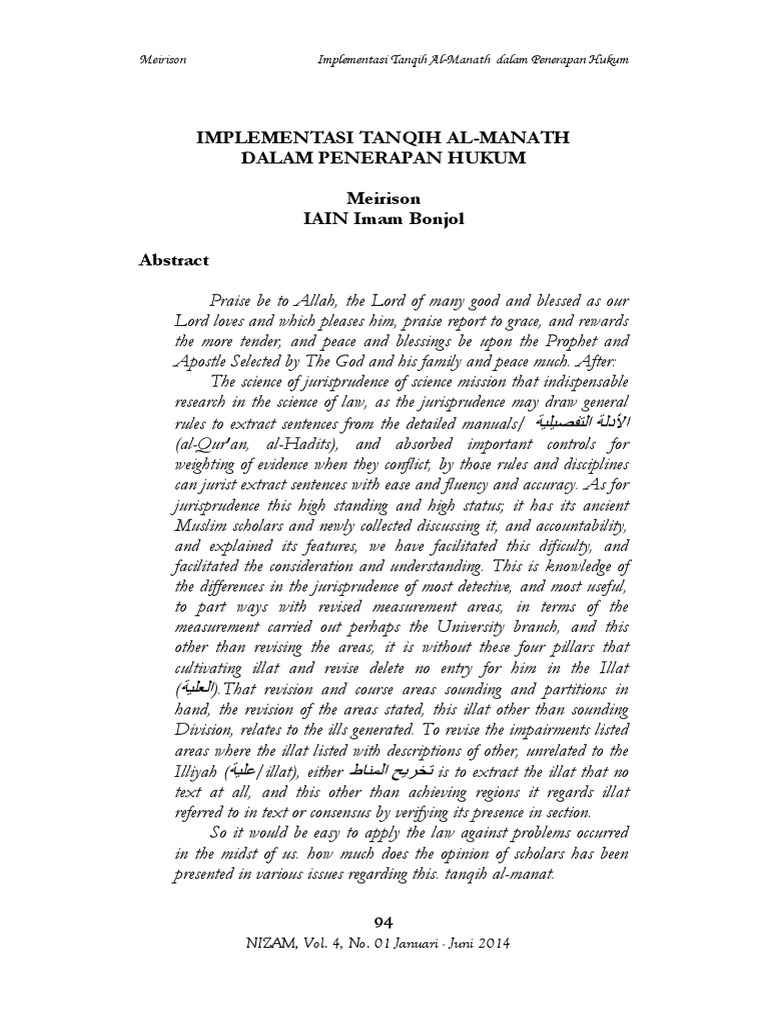 Implementasi Tanqih Al-Manath Dalam Penerapan Hukum Meirison IAIN Imam ...