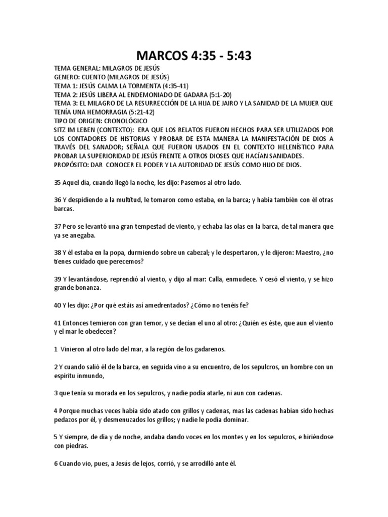 Milagros de Jesús en Marcos 4-5 | PDF | Jesús | Folklore
