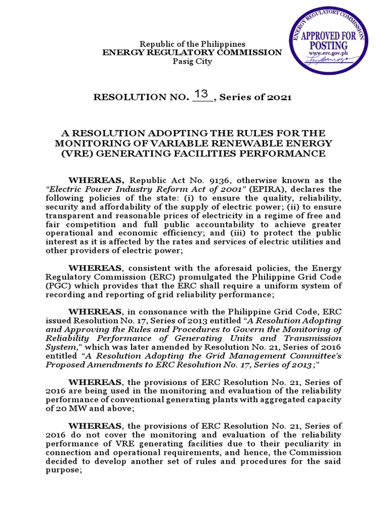 RESOLUTION NO. - , Series of 2021 | PDF | Electrical Grid | Electric Power