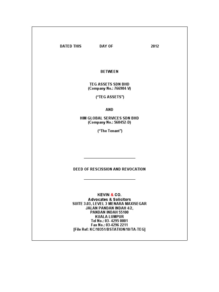 Deed of Rescission and Revocation | PDF | Lease | Leasehold Estate