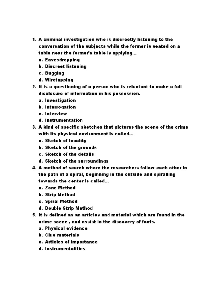 Cdi Questions | PDF | Crime Scene | Arrest