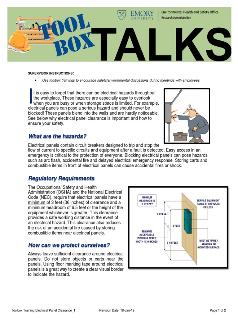 Toolbox Training Electrical Panel Clearance | PDF | Occupational Safety ...