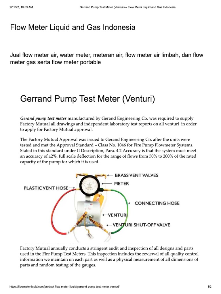 Gerrand Pump Test Meter (Venturi) - Flow Meter Liquid and Gas Indonesia ...