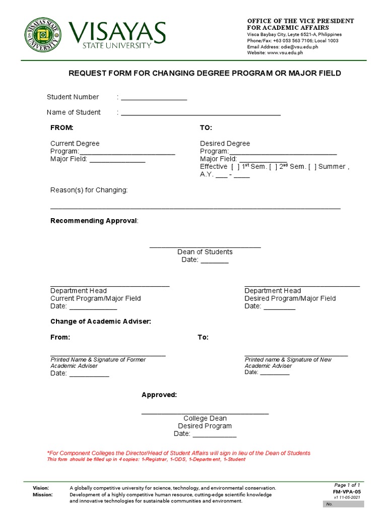 Degree Program Change Request Form | PDF | Science | Natural Environment
