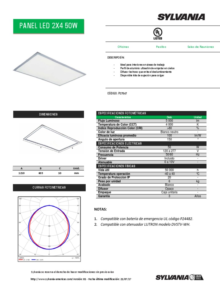 p27547 Panel Led Ul 2x4 50w 4000k | PDF | Diodo emisor de luz ...