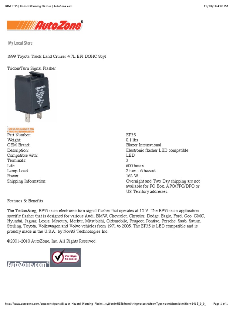 AutoZone FL35 Flasher | PDF