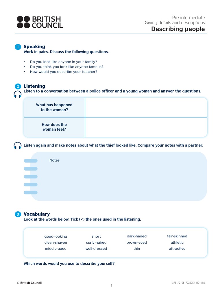 Describing People: Speaking | PDF | Word | Linguistics