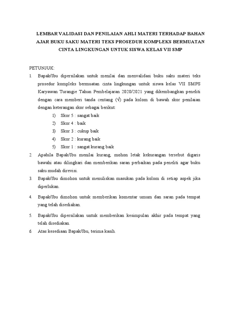 Lembar Validasi Ahli Materi Pdf