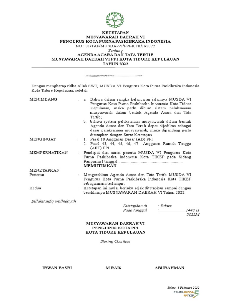 Konsederaan Musda V Ppi Kota Tikep | PDF
