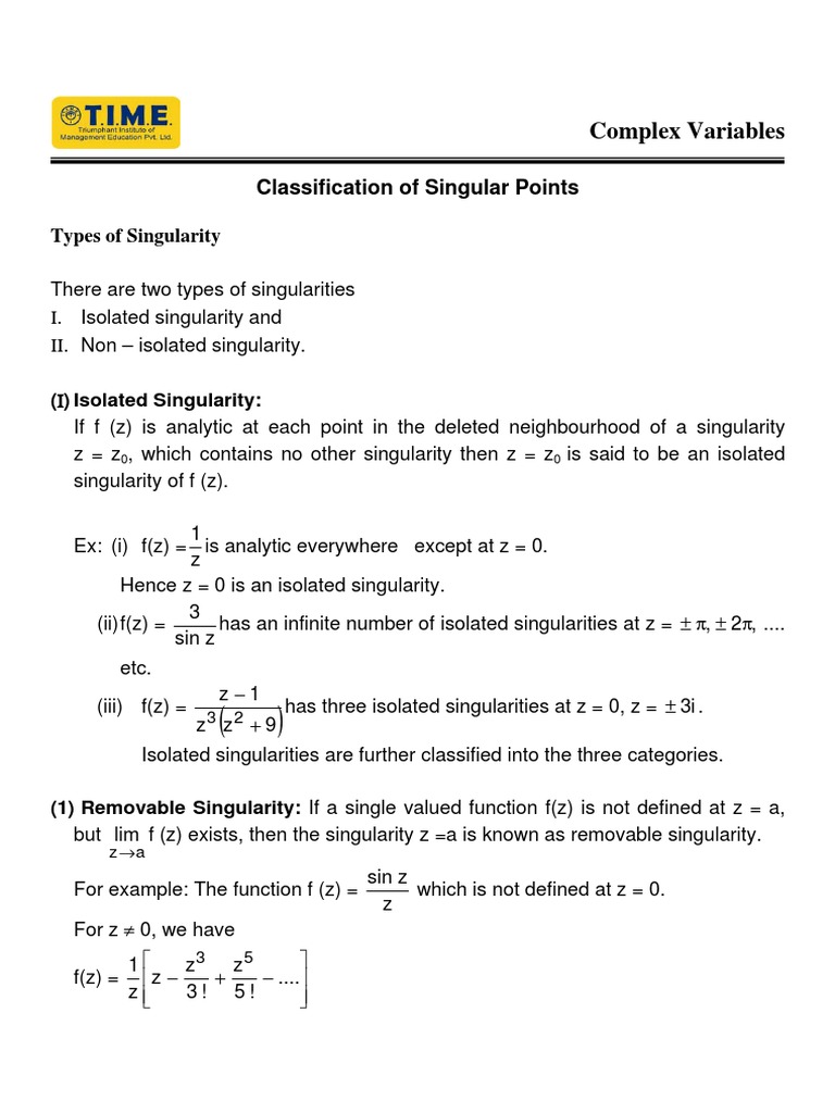 Classification of Singular Points | PDF | Numbers | Complex Analysis