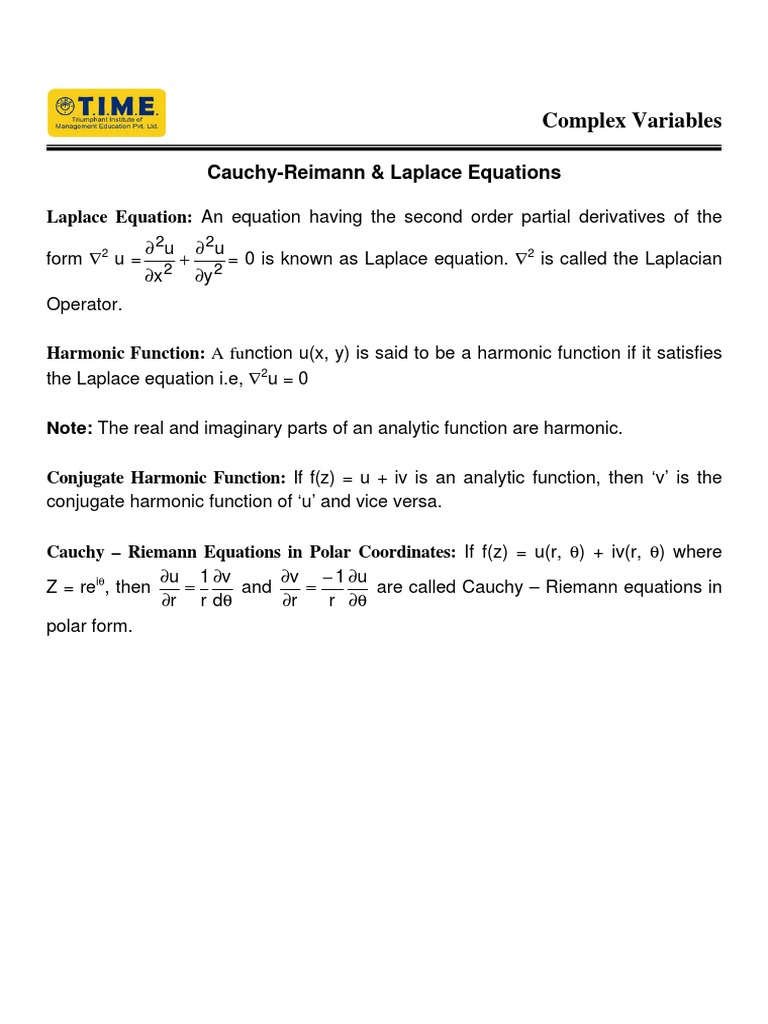 Cauchy-Reimann & Laplace Equations: Complex Variables | PDF