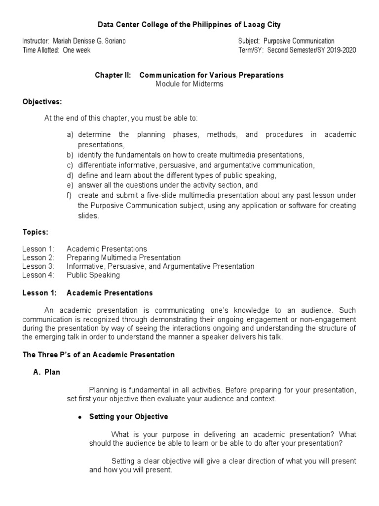 Purposive Communication Midterm Module | PDF | Multimedia | Public Speaking