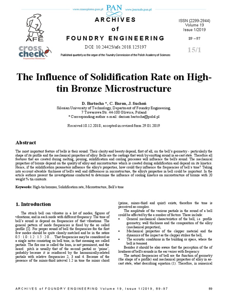 The Influence of Solidification Rate On High-Tin Bronze Microstructure ...