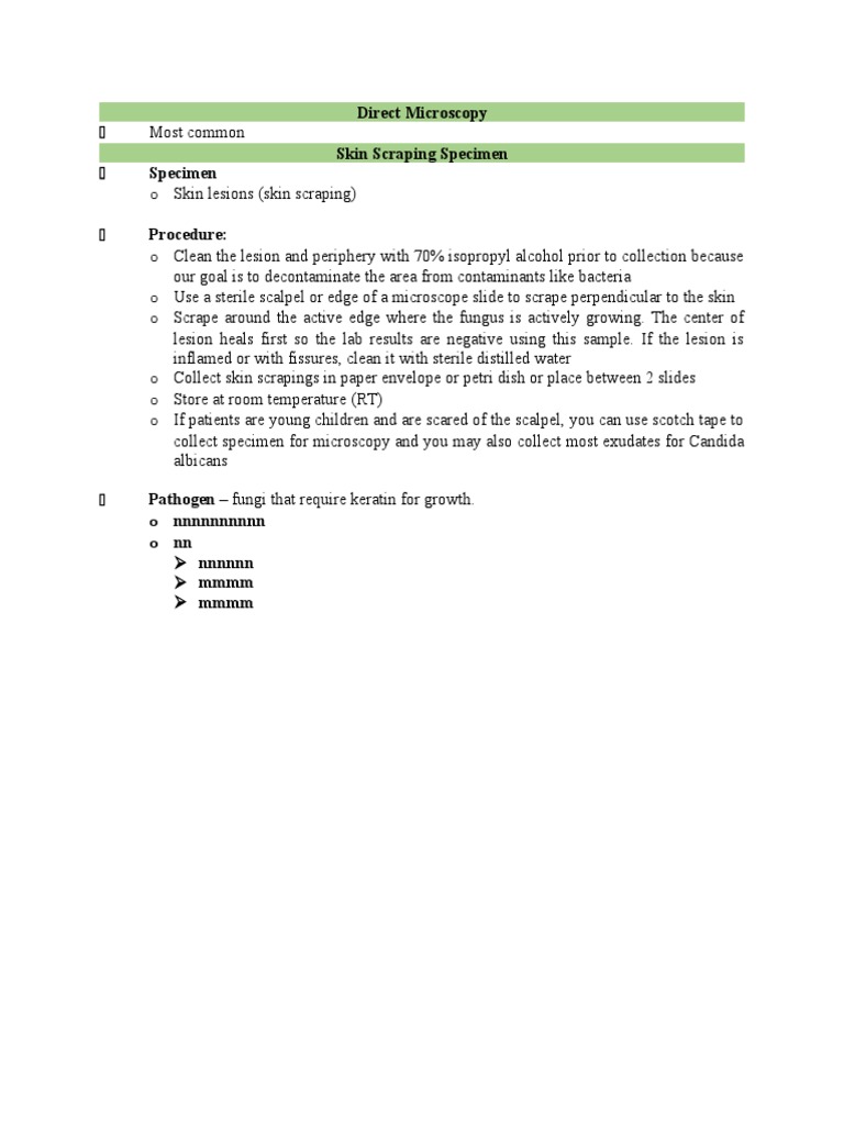 Direct Microscopy Skin Scraping Specimen Specimen Procedure | PDF ...