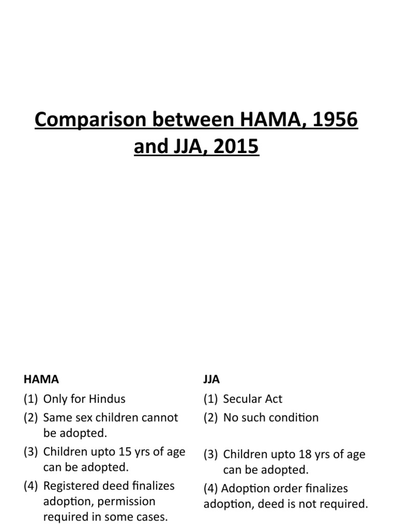 Comparison HAMA and Juvenile Justice Act Family Law | PDF | Adoption ...