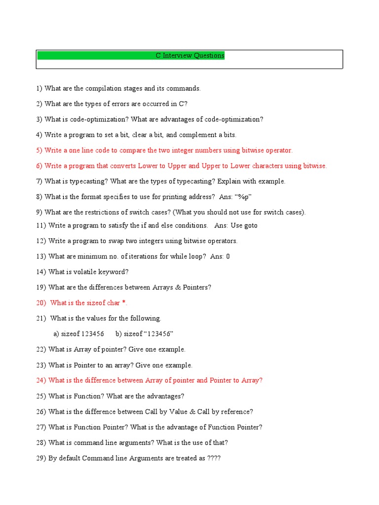 C Theory Questions | Download Free PDF | Pointer (Computer Programming) | Subroutine