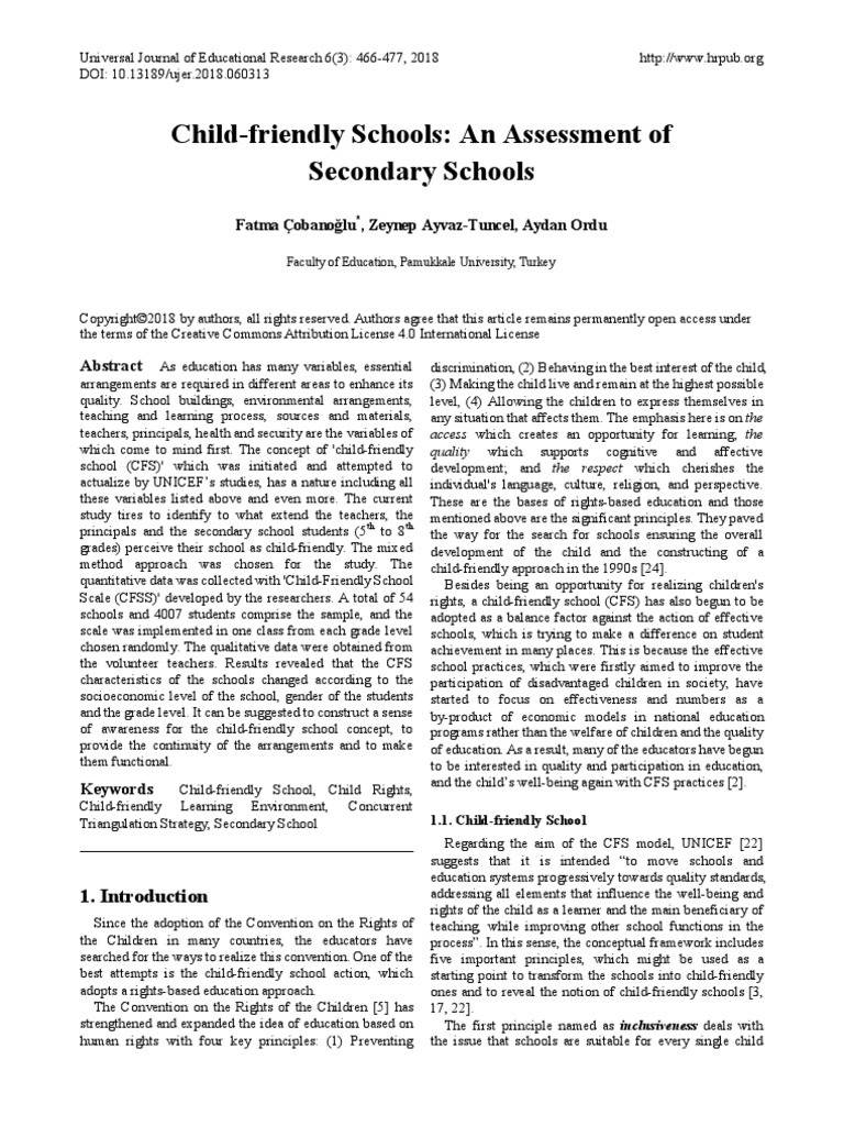 Ej1171397child Friendly Schools An Assessment | PDF | Learning | Teachers